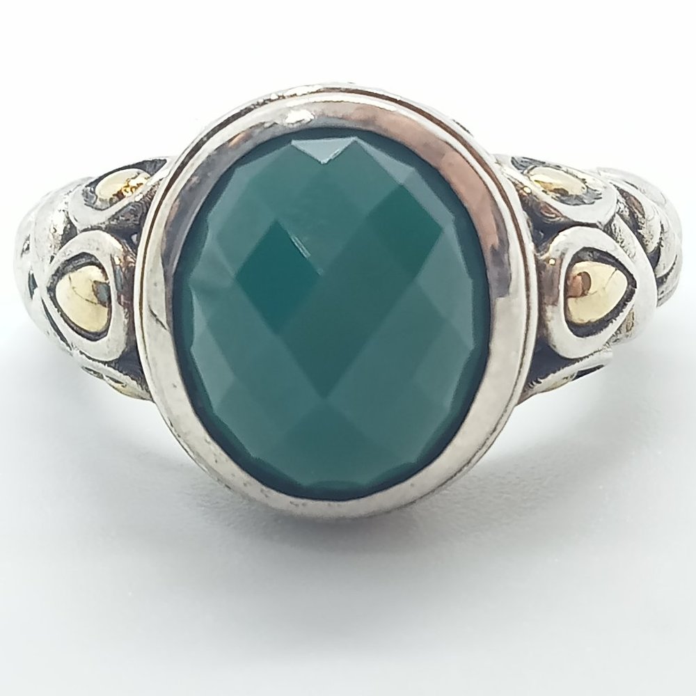 John Hardy Jai Sterling & 14k Textured Green Ring Siz… - Gem